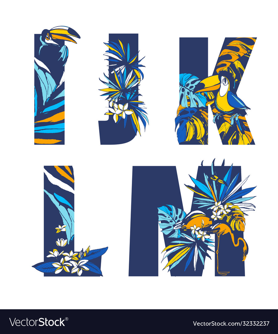 Decorative set tropical pattern letters alphabet Vector Image