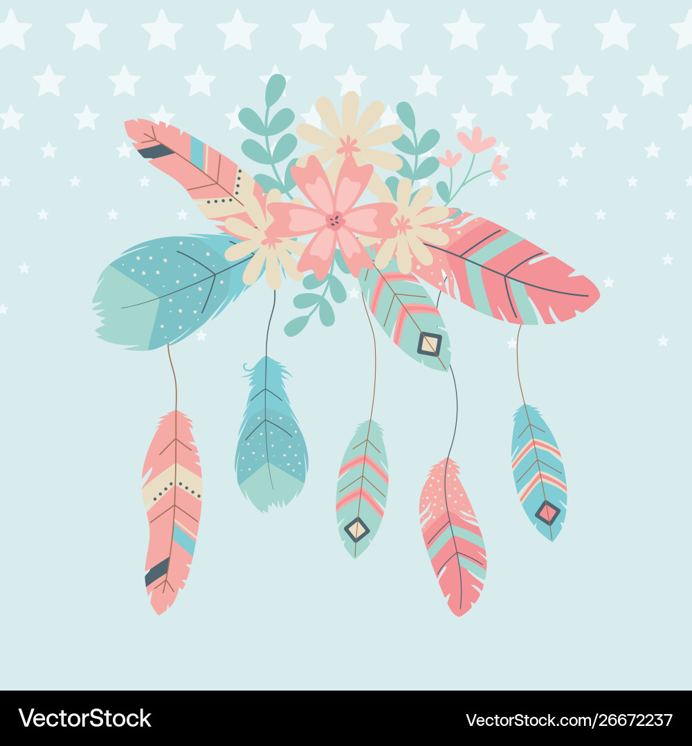 Flowers and feathers decoration boho style Vector Image