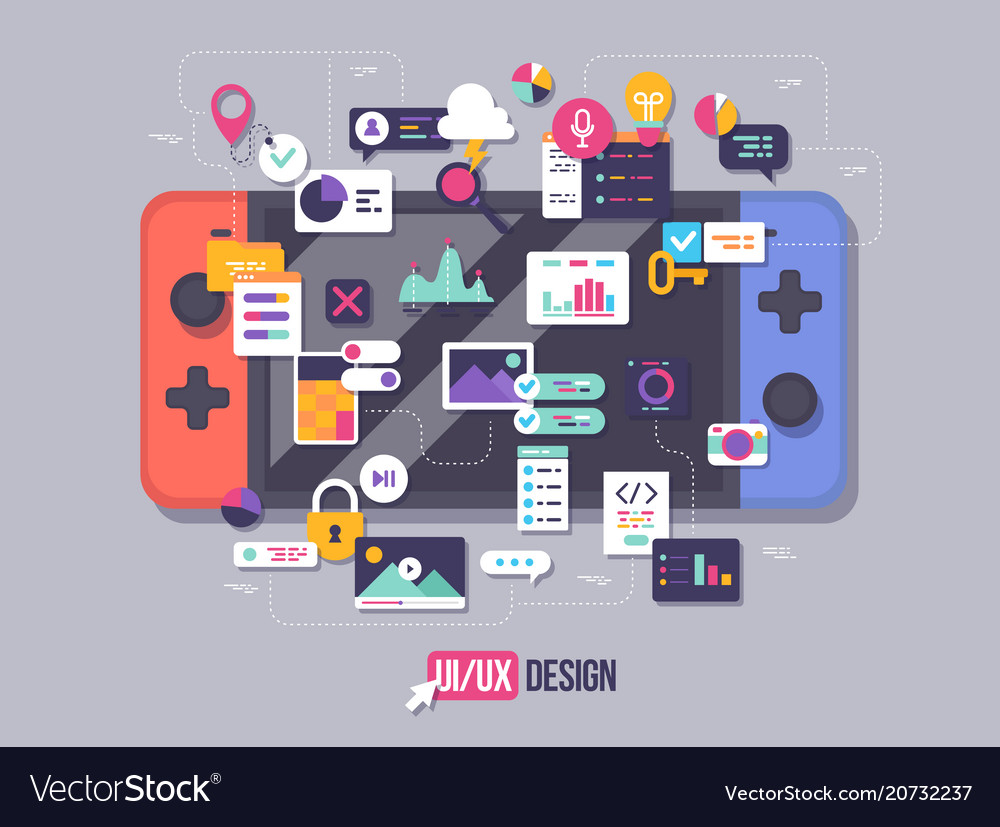 Process of developing interface for game Vector Image