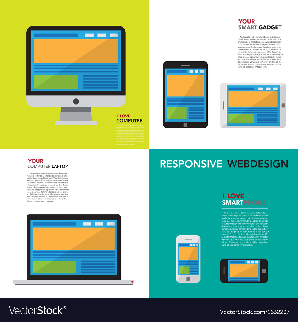 Responsive webdesign on computer smartphone and t Vector Image