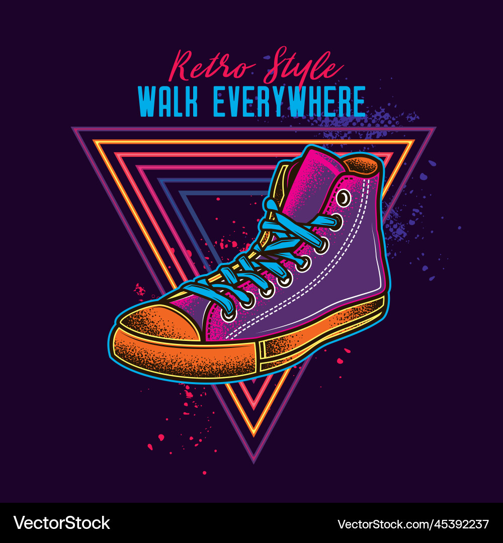 Retro sneakers in neon style Royalty Free Vector Image