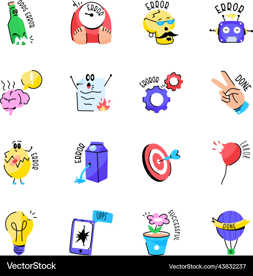 Set of errors and success doodle stickers Vector Image