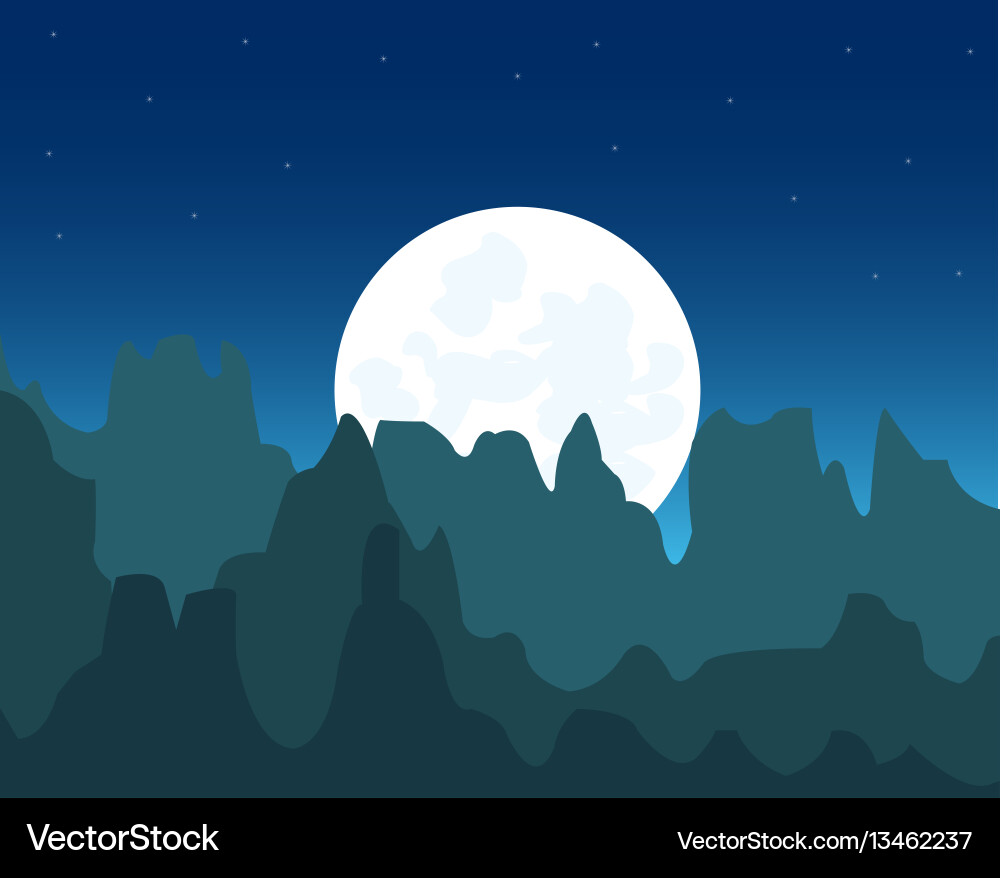 Steep mountains and moon Royalty Free Vector Image
