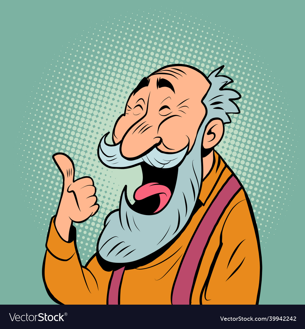 An old man with a gray beard laughs positive Vector Image