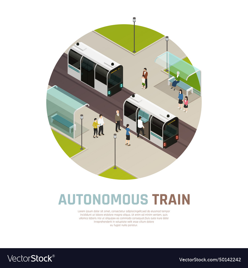 Autonomous train isometric composition Royalty Free Vector