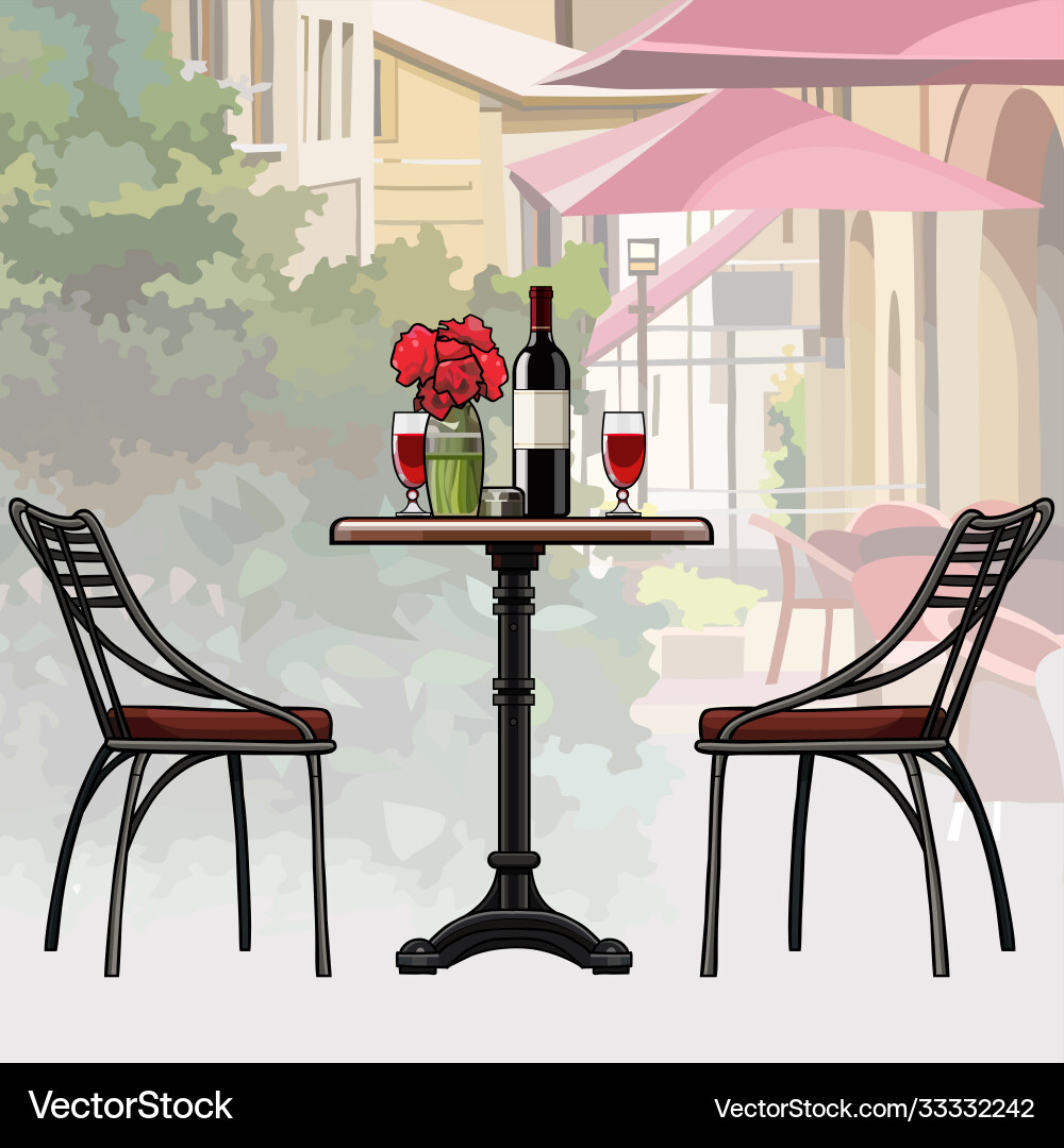 Cartoon table with bottle wine and glasses Vector Image