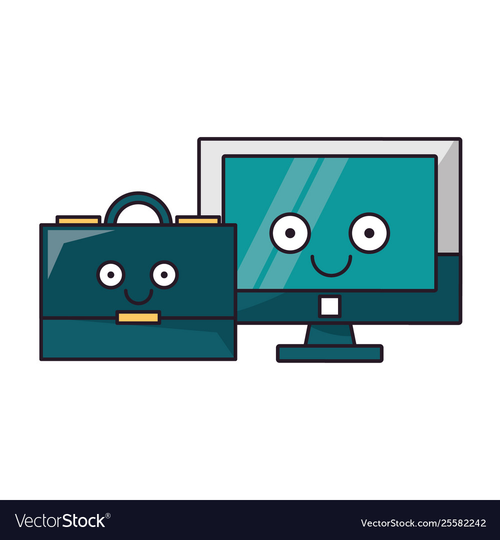 Computer screen and briefcase Royalty Free Vector Image