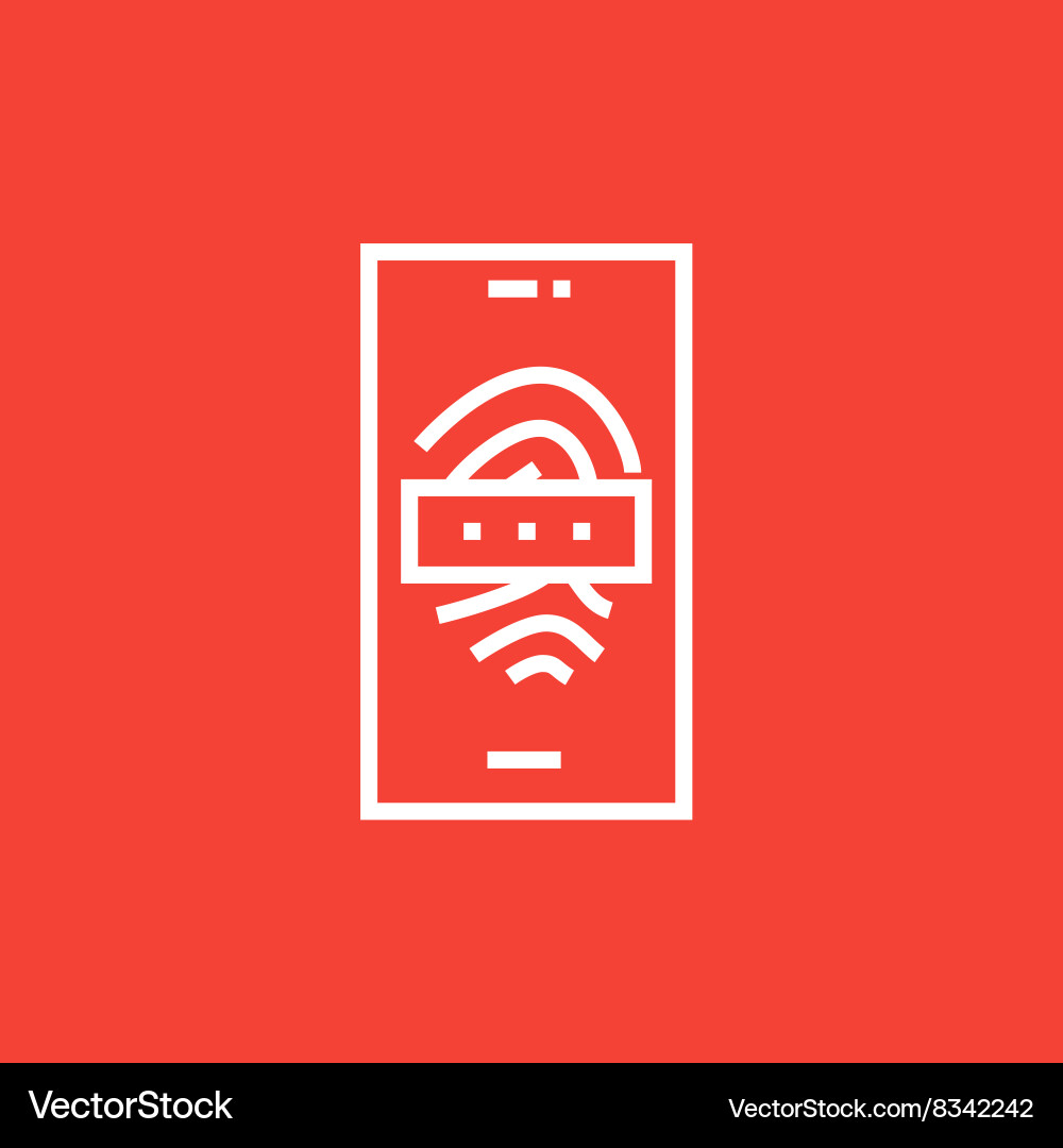 Mobile phone scanning fingerprint line icon Vector Image