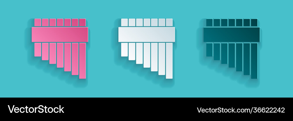Paper cut pan flute icon isolated on blue Vector Image