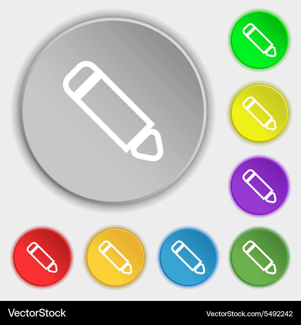 Pen icon sign symbol on eight flat buttons Vector Image