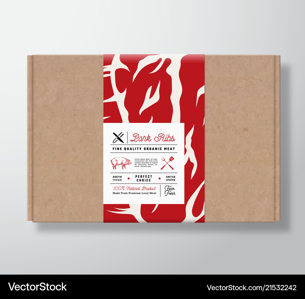 Premium quality pork ribs craft cardboard box Vector Image