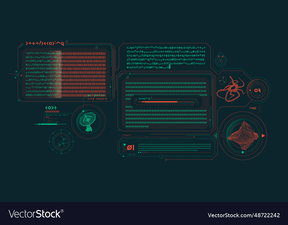 Sci-fi interface of data decoding program Vector Image
