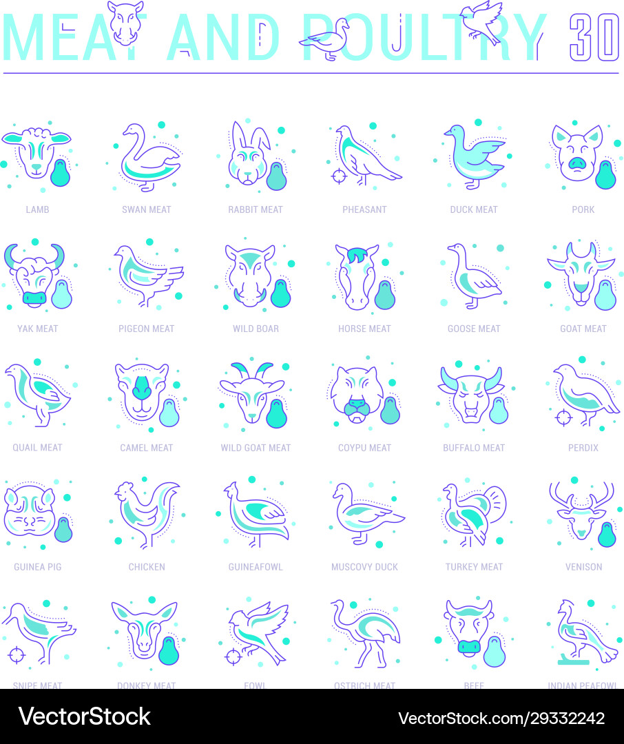 Set blue line icons meat and poultry Royalty Free Vector