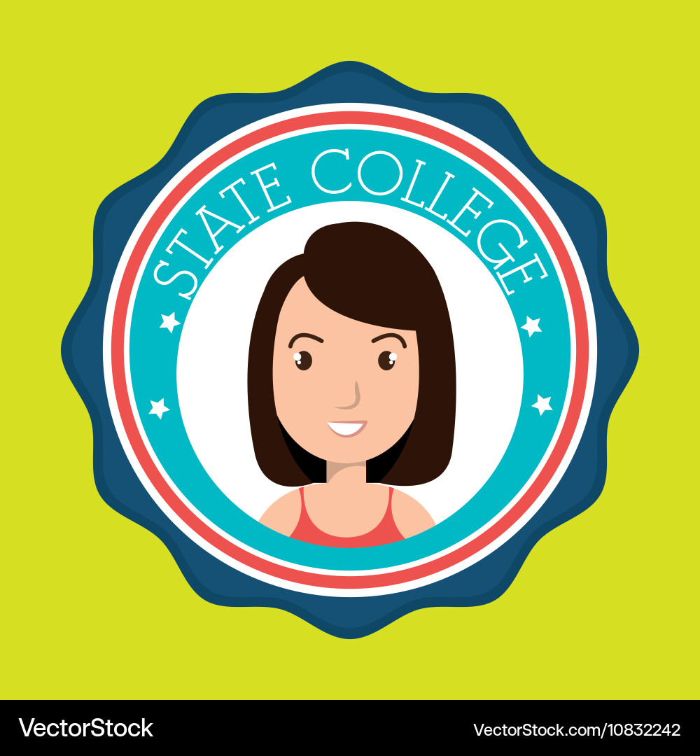State college student emblem woman Royalty Free Vector Image