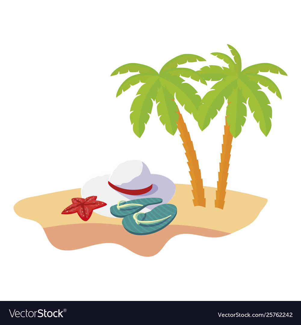 Summer beach scene with tree palms and flip flops Vector Image