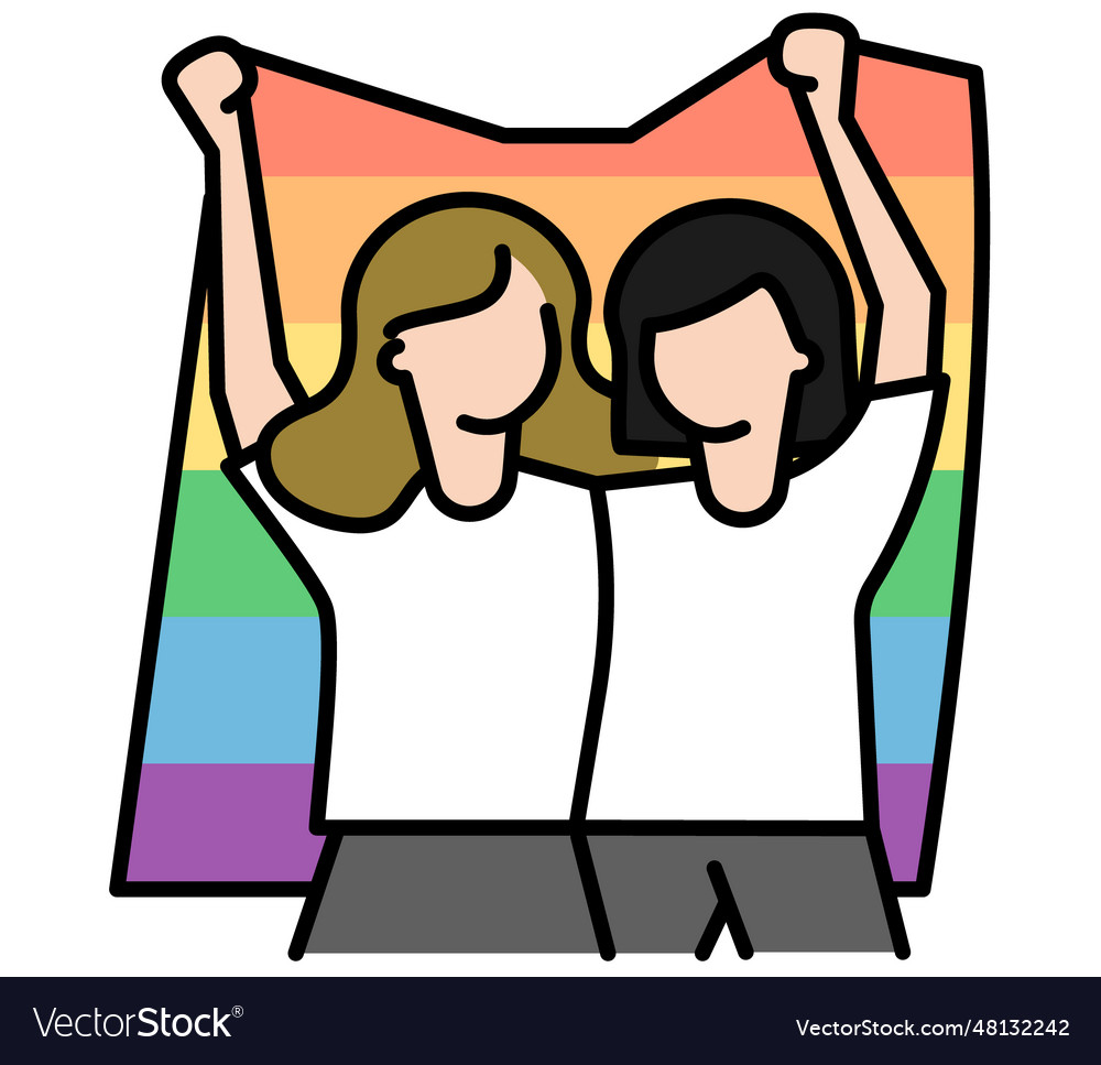 Two women holding rainbow flag Royalty Free Vector Image