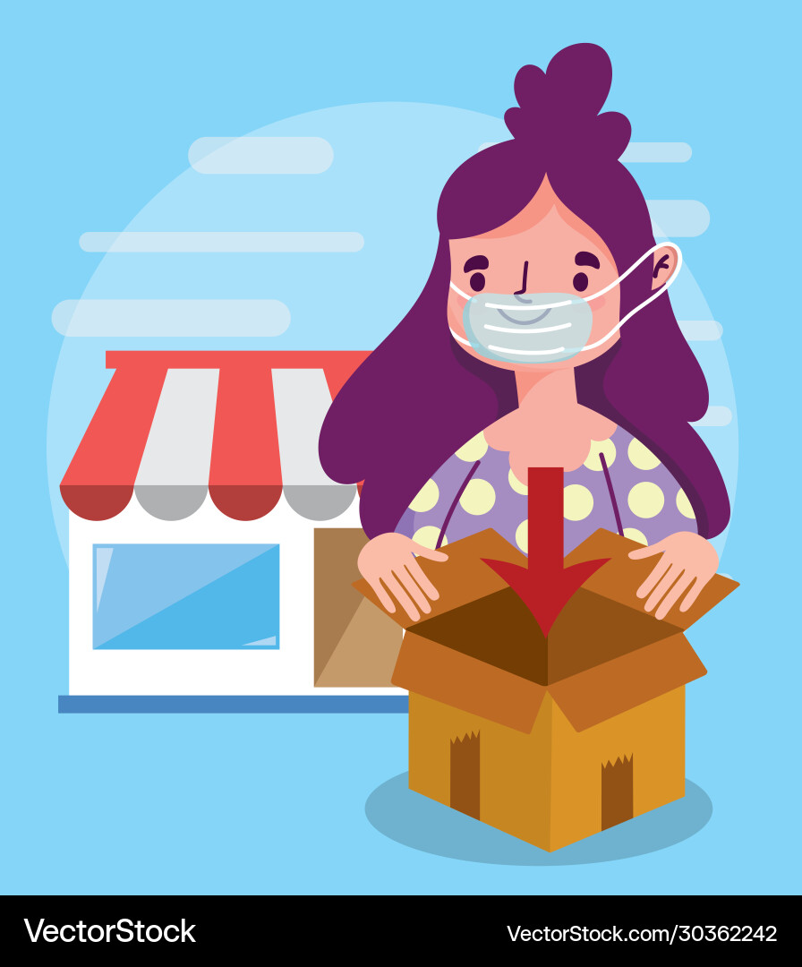 Woman ordering market with box ecommerce online Vector Image