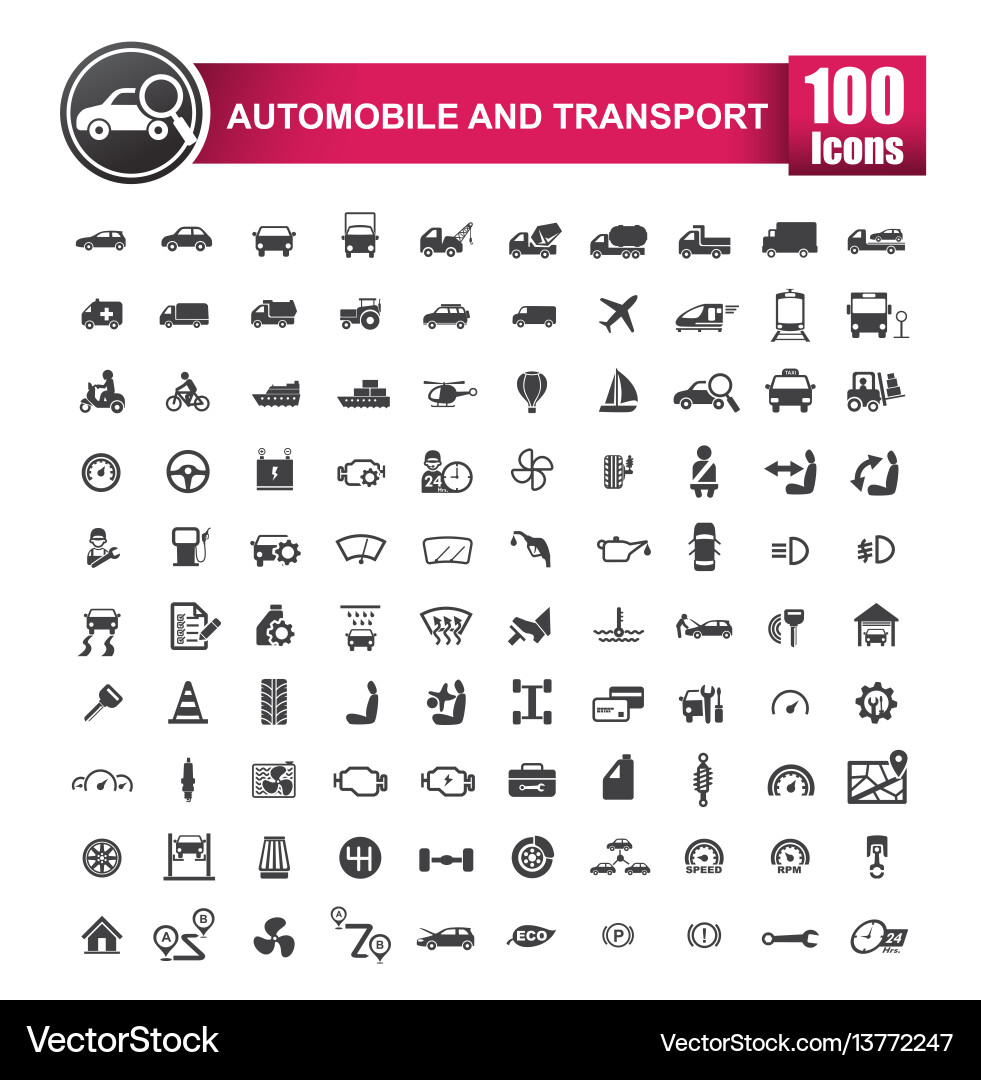 100 icons set auto transport and logistic Vector Image