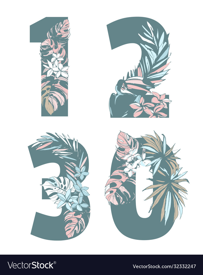 Decorative set tropical pattern numbers figures Vector Image