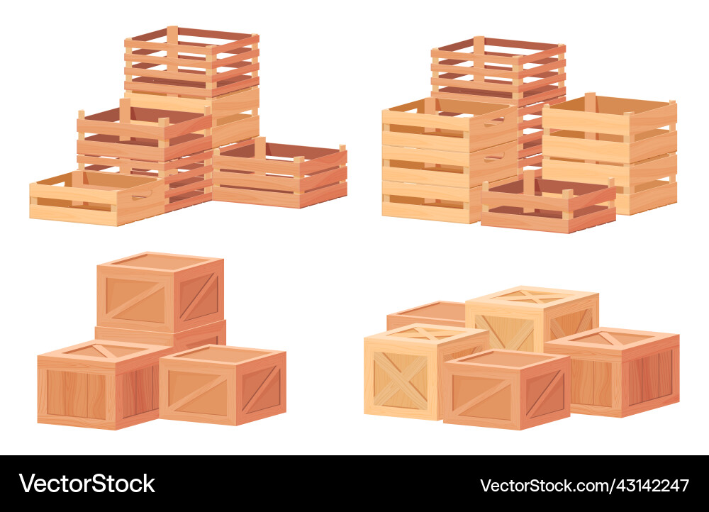 Different types of wooden boxes for storage Vector Image