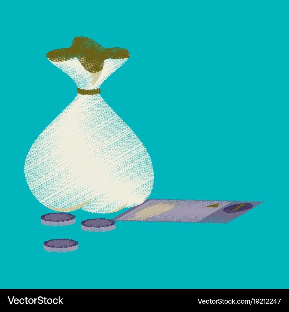 Flat shading style icon bag with money Royalty Free Vector