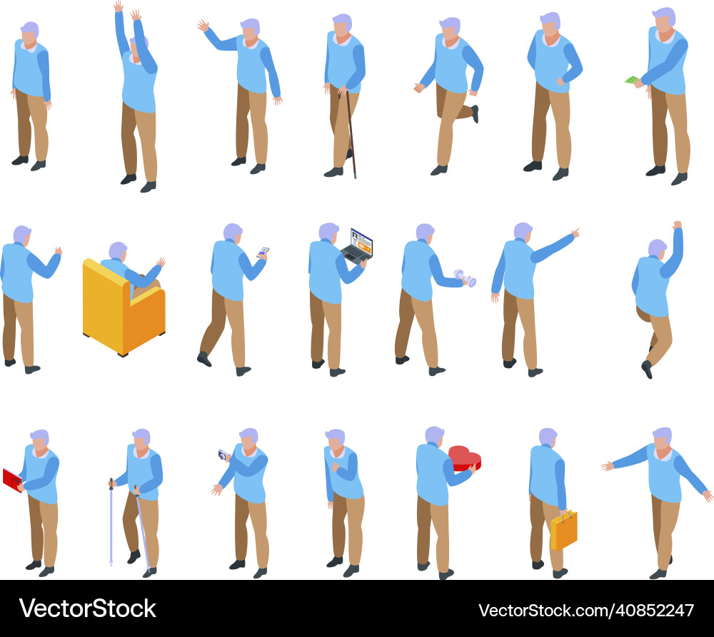 Grandfather icons set isometric style Royalty Free Vector