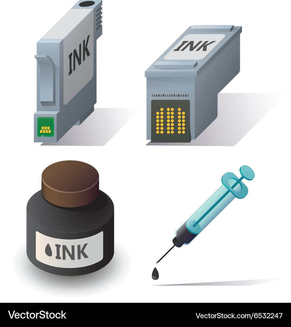 Isometric ink cartriges refill icons set Vector Image