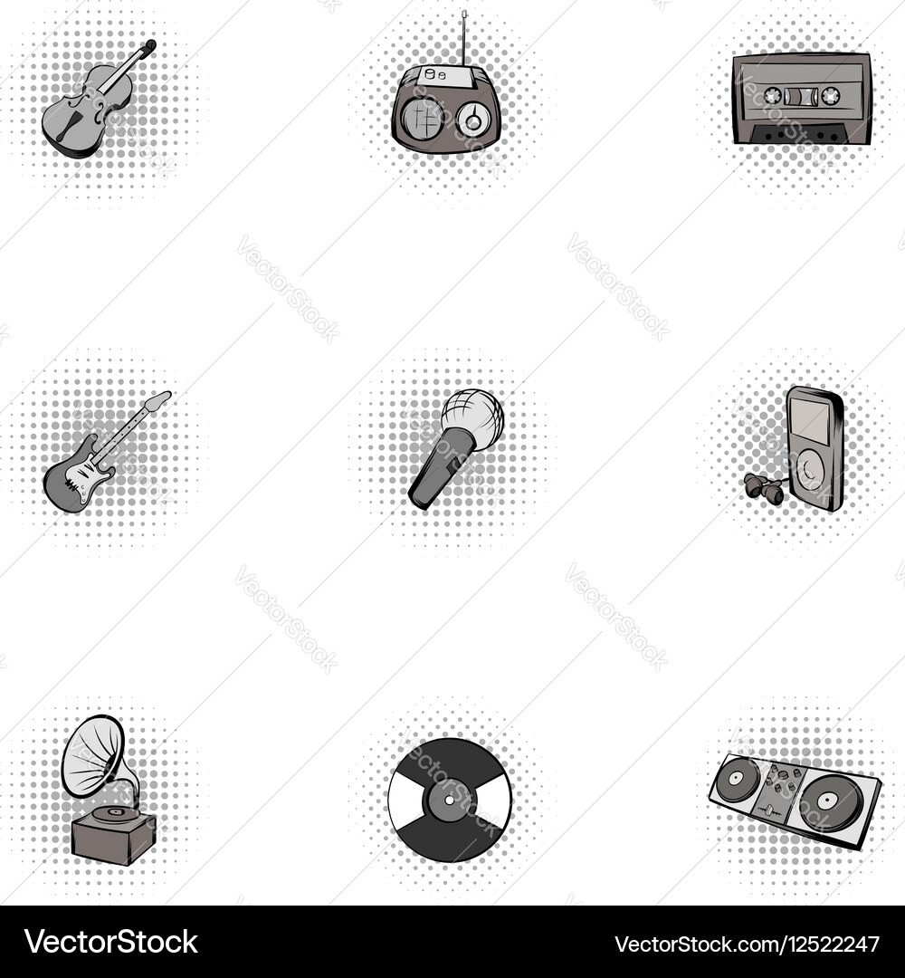 Musical tools icons set pop-art style Royalty Free Vector