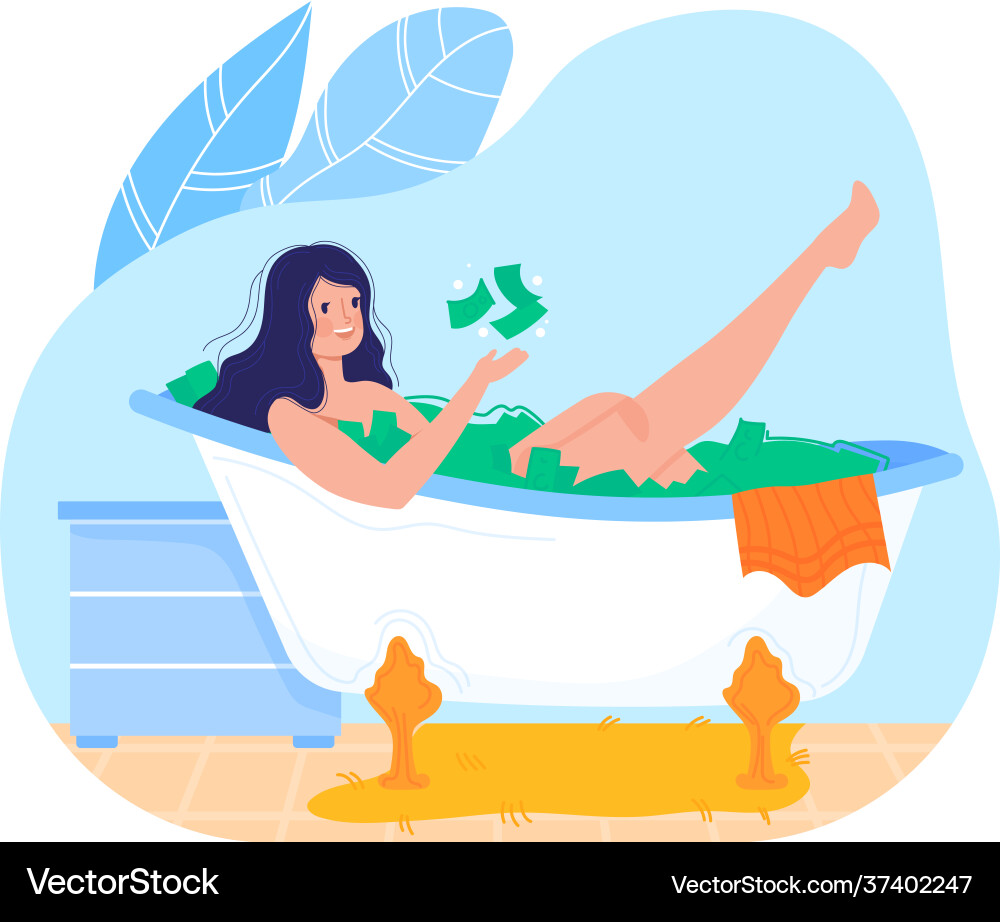 Rich millionaire dollar bath success beautiful Vector Image