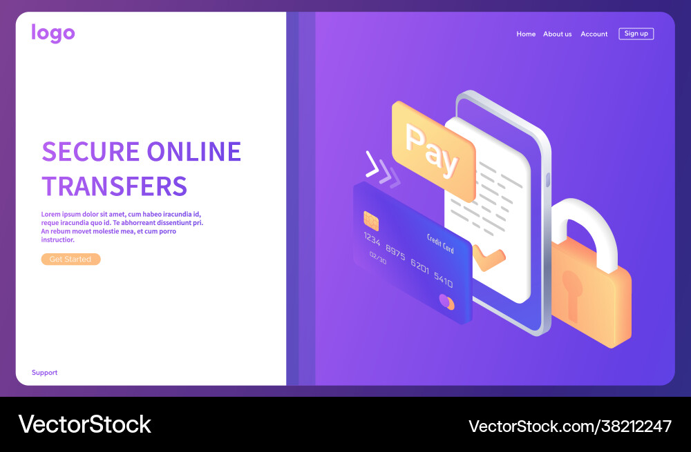 Secure online transfers bank account Royalty Free Vector
