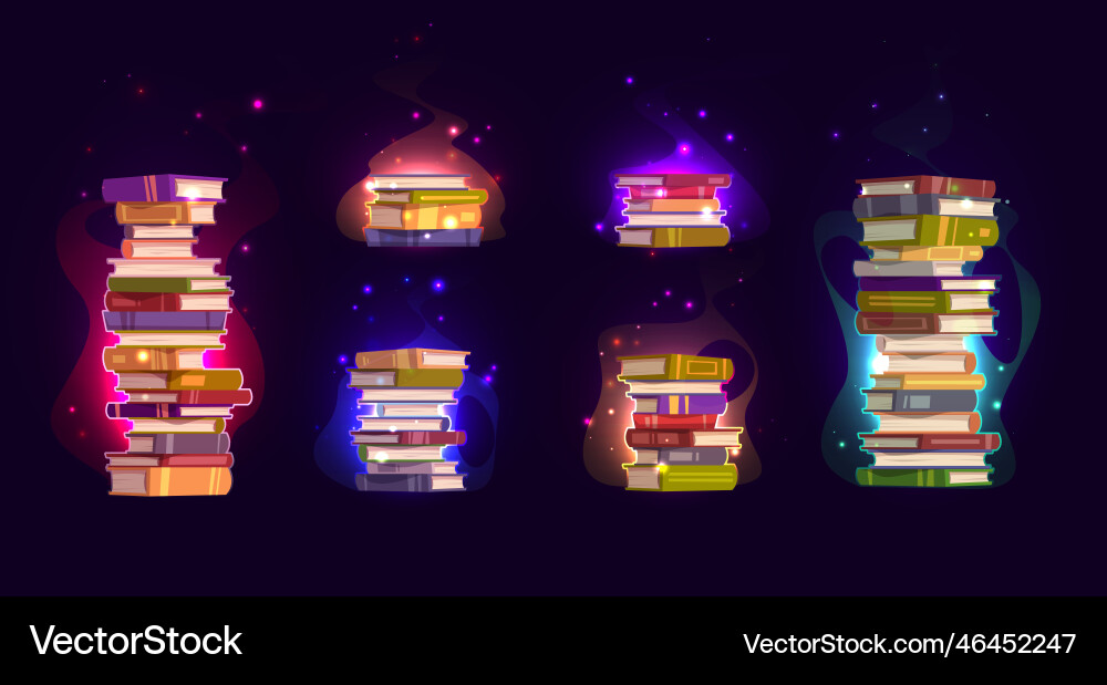 Set of magic spell book stacks on dark background Vector Image
