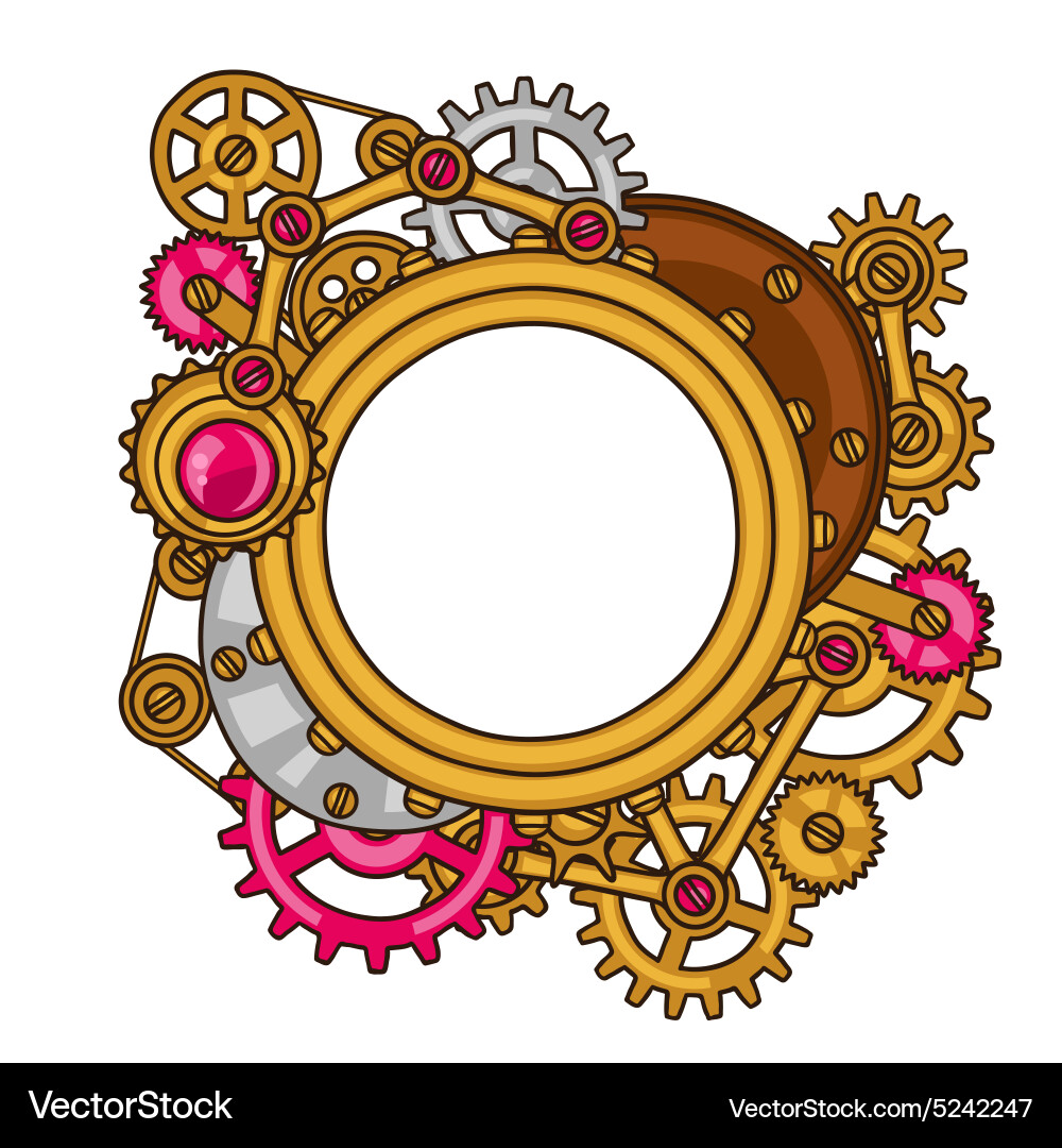 Steampunk frame collage metal gears in doodle Vector Image
