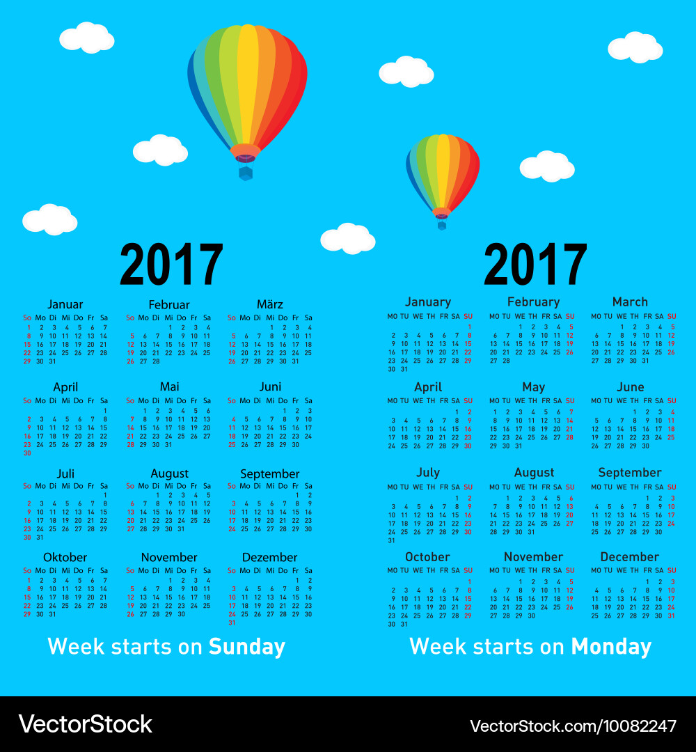 Stylish german calendar for 2017 Royalty Free Vector Image