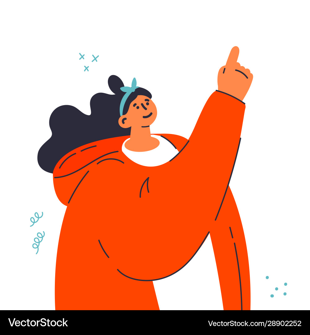 A woman points her finger at somethinggesture Vector Image