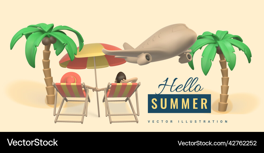 Hello summer promo banner design summer 3d Vector Image