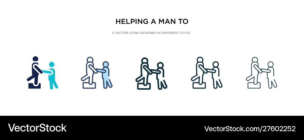Helping a man to climb icon in different style Vector Image