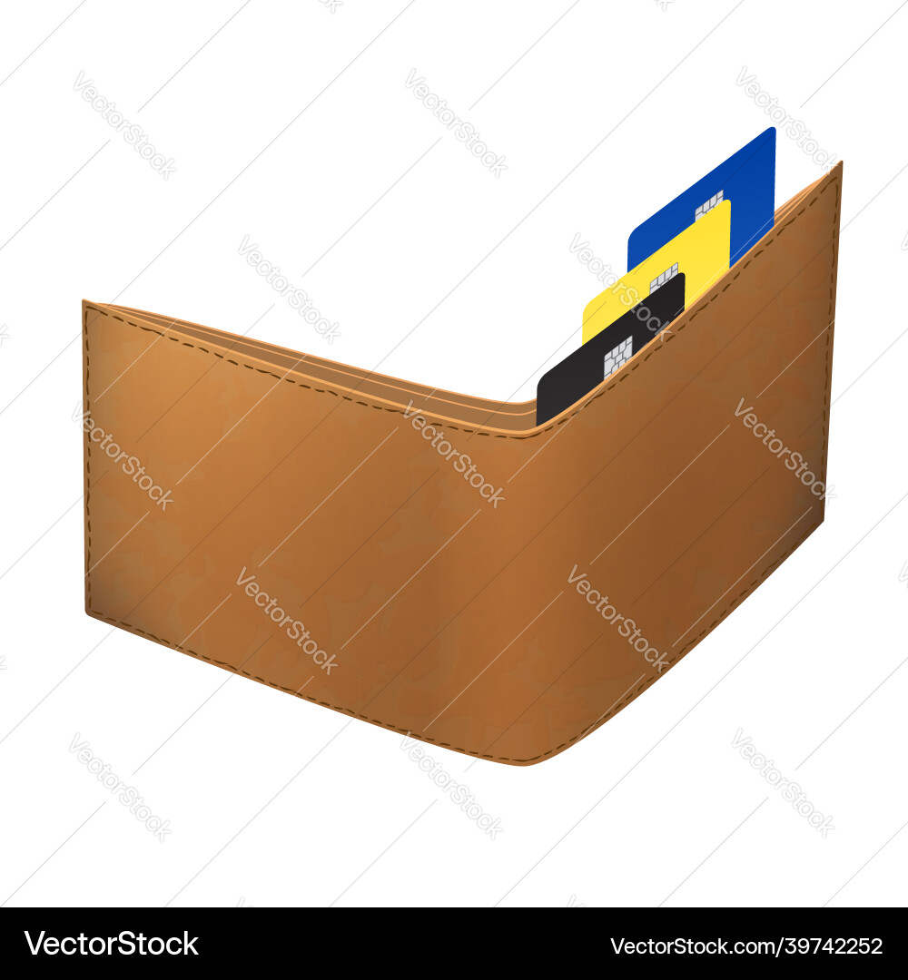 Realistic leather wallet with bank plastic cards Vector Image