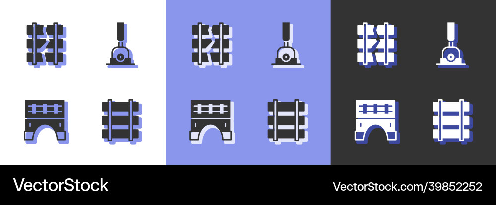 Set railway railroad track broken or cracked Vector Image