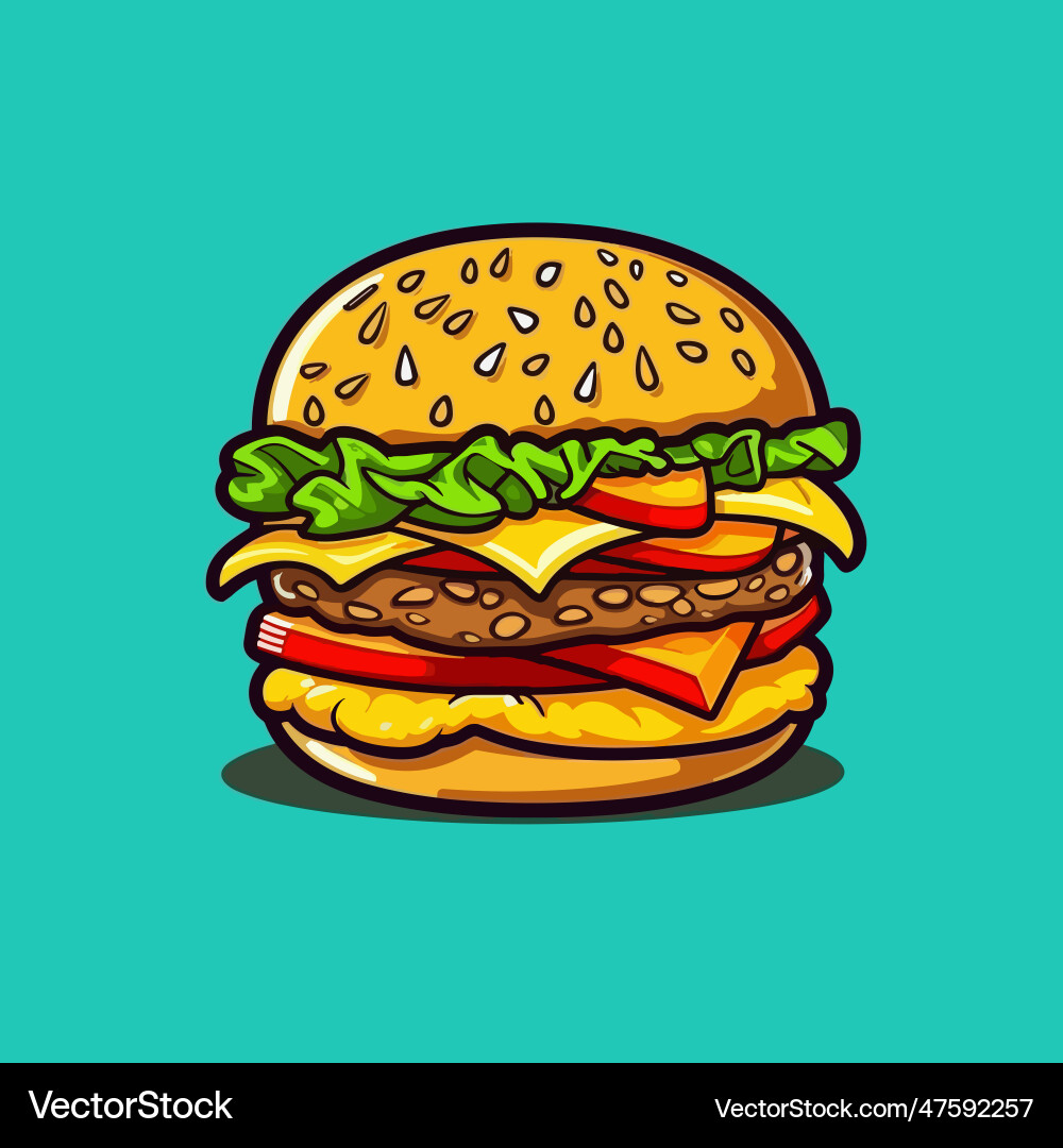 Burger hand-drawn hamburger doodle style cartoon Vector Image