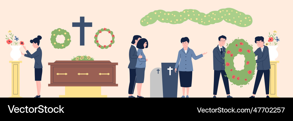 Funeral service office and cemetery workers Vector Image
