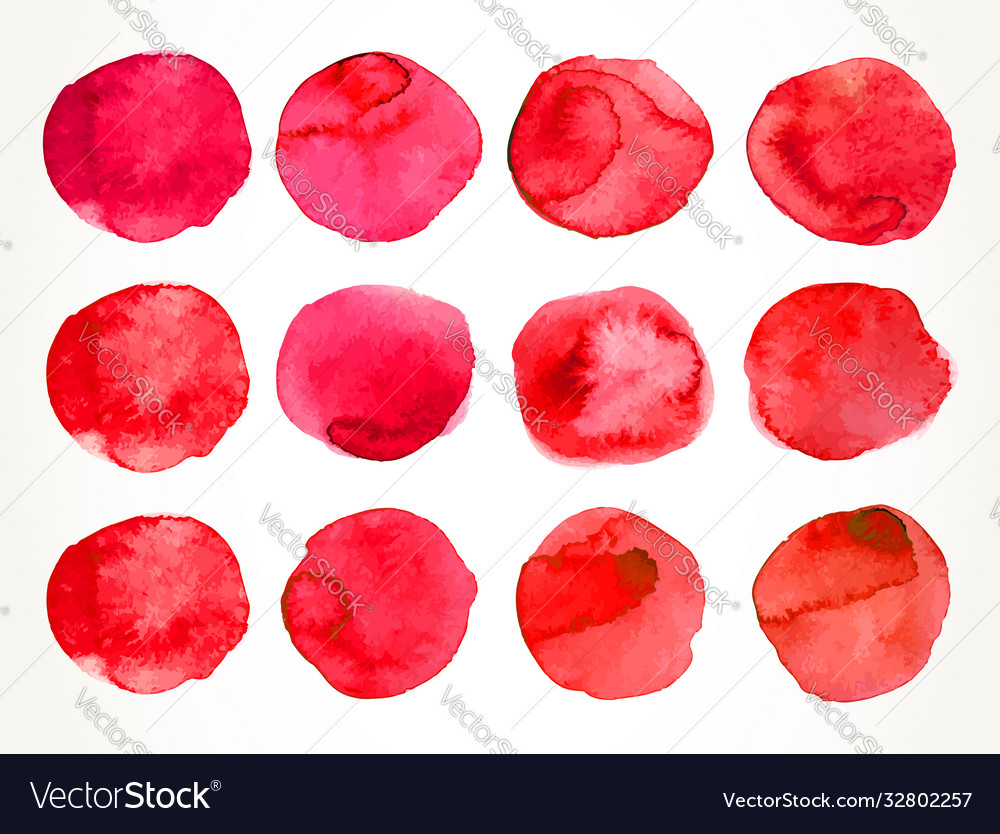 Red watercolor paint hand drawn circles set Vector Image