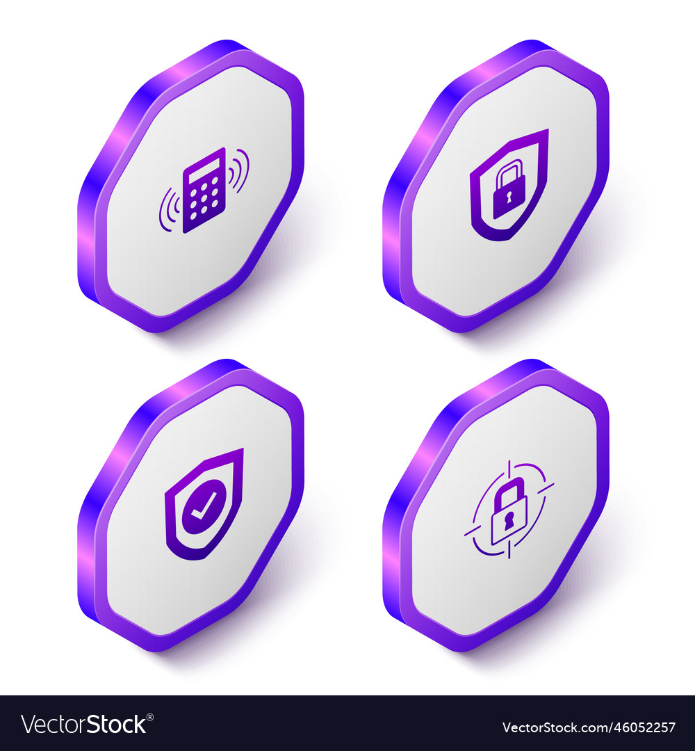 Set Isometric Security Keypad Access Panel Shield Vector Image