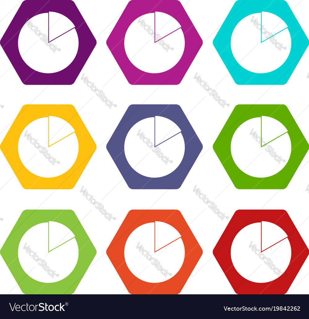 Business pie chart icon set color hexahedron Vector Image