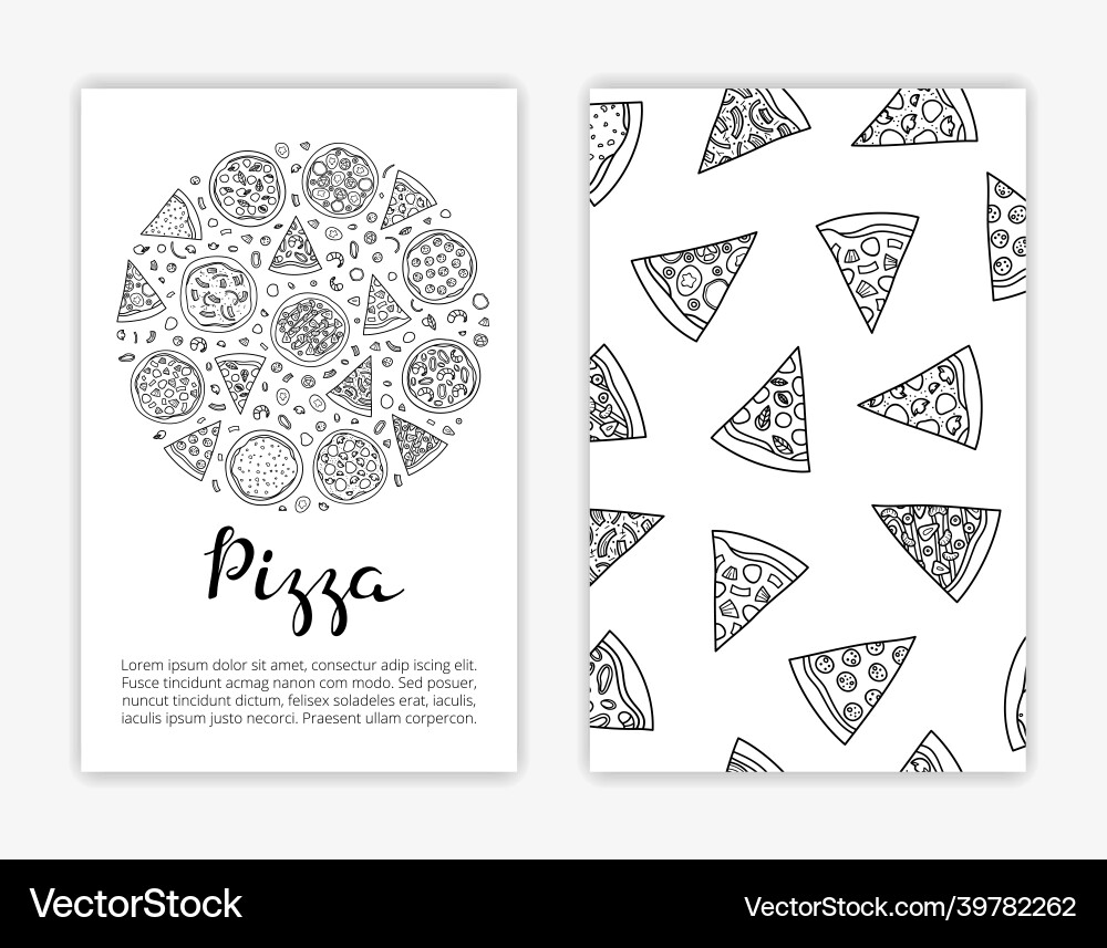 Card templates with hand drawn pizza Royalty Free Vector