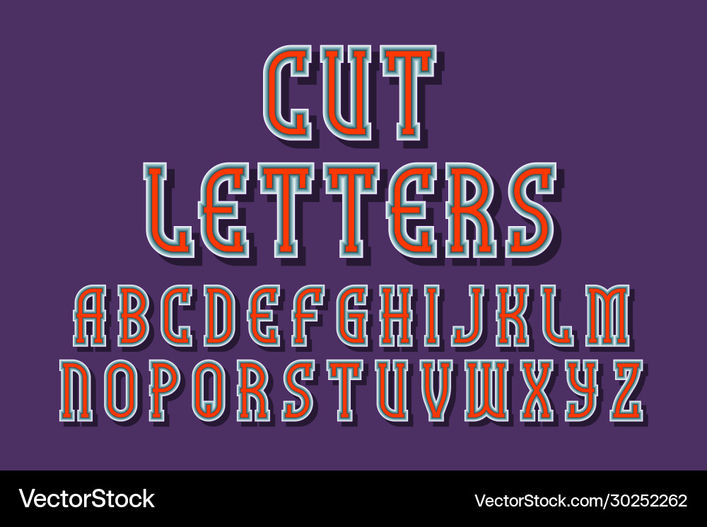 Cut letters alphabet with volumetric edging and Vector Image