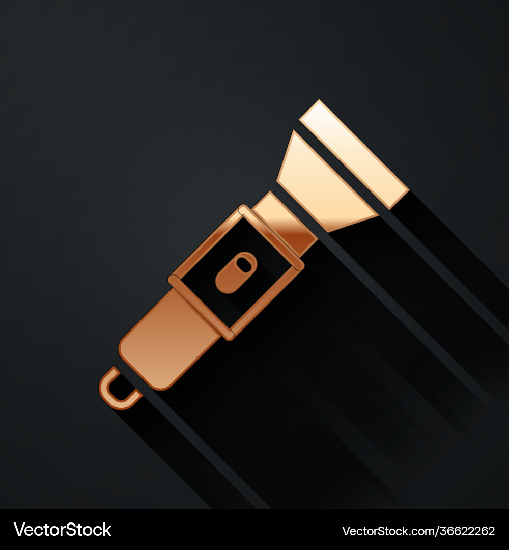 Gold flashlight icon isolated on black background Vector Image