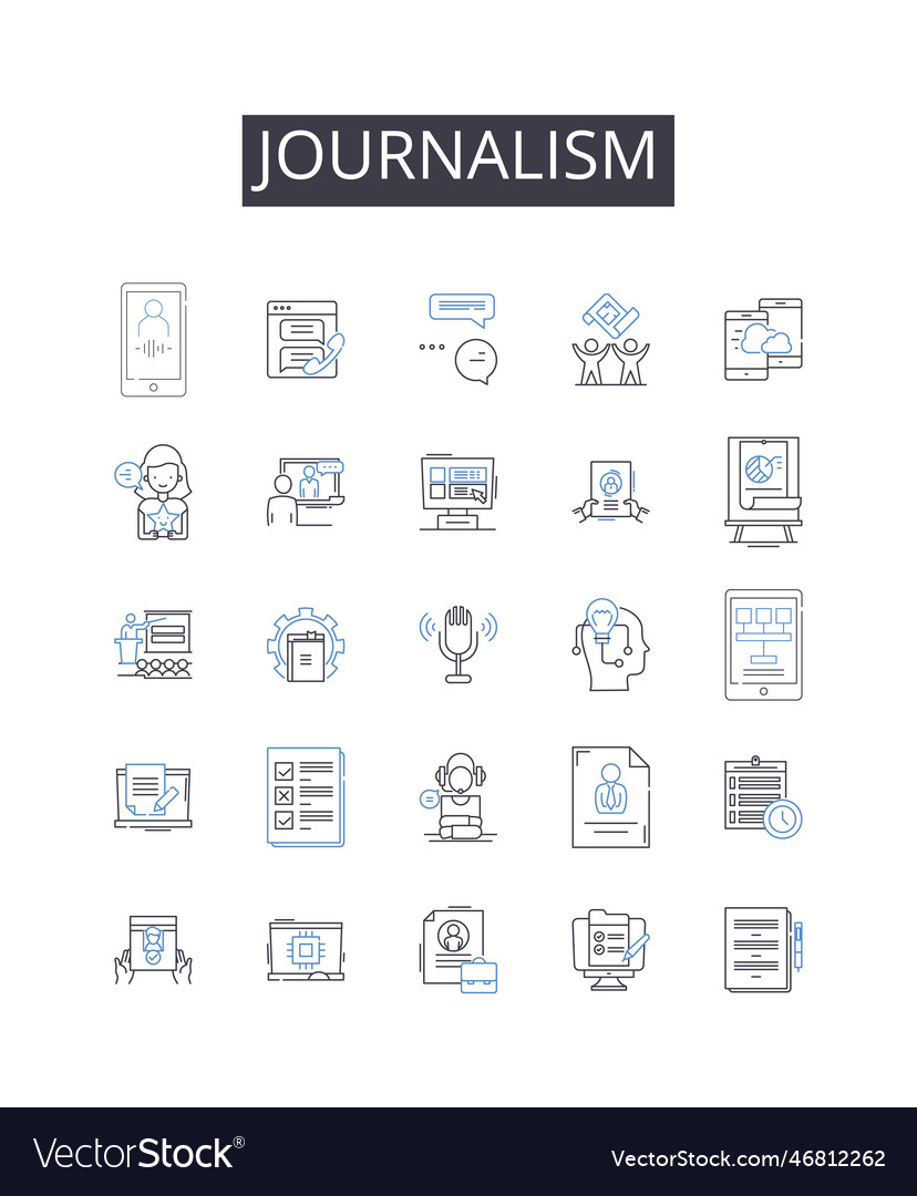 Journalism line icons collection news writing Vector Image