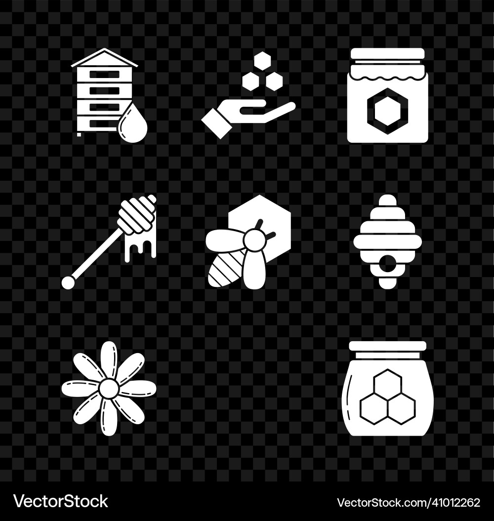 Set hive for bees honeycomb and hand jar Vector Image