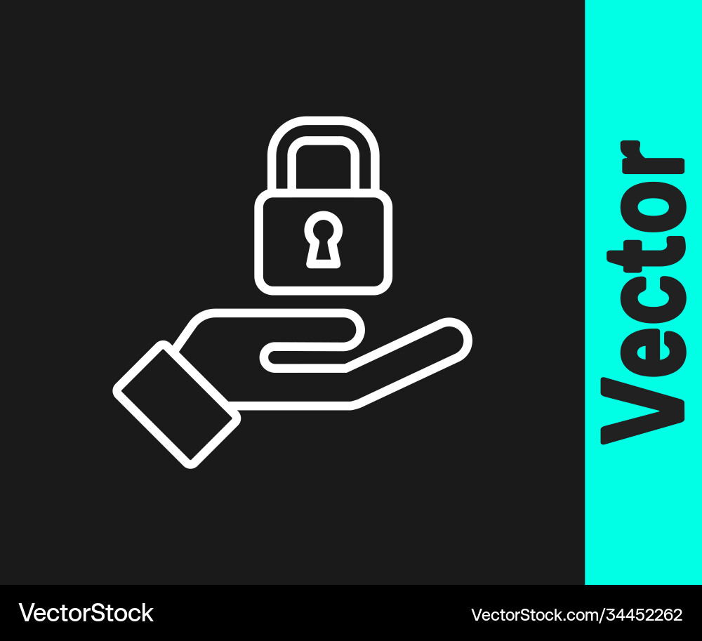 White line lock in hand icon isolated on black Vector Image