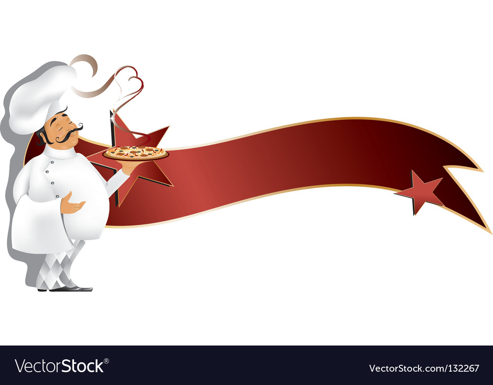 Chef with pizza and banner Royalty Free Vector Image